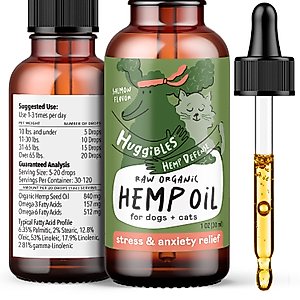Huggibles Organic Hemp Oil Drops for Cats and Dogs Calming Stress & Anxiety Support Omega 3 & 6 for Arthritis Inflammation and Joint Support | Liquid Drops Pet Supplement