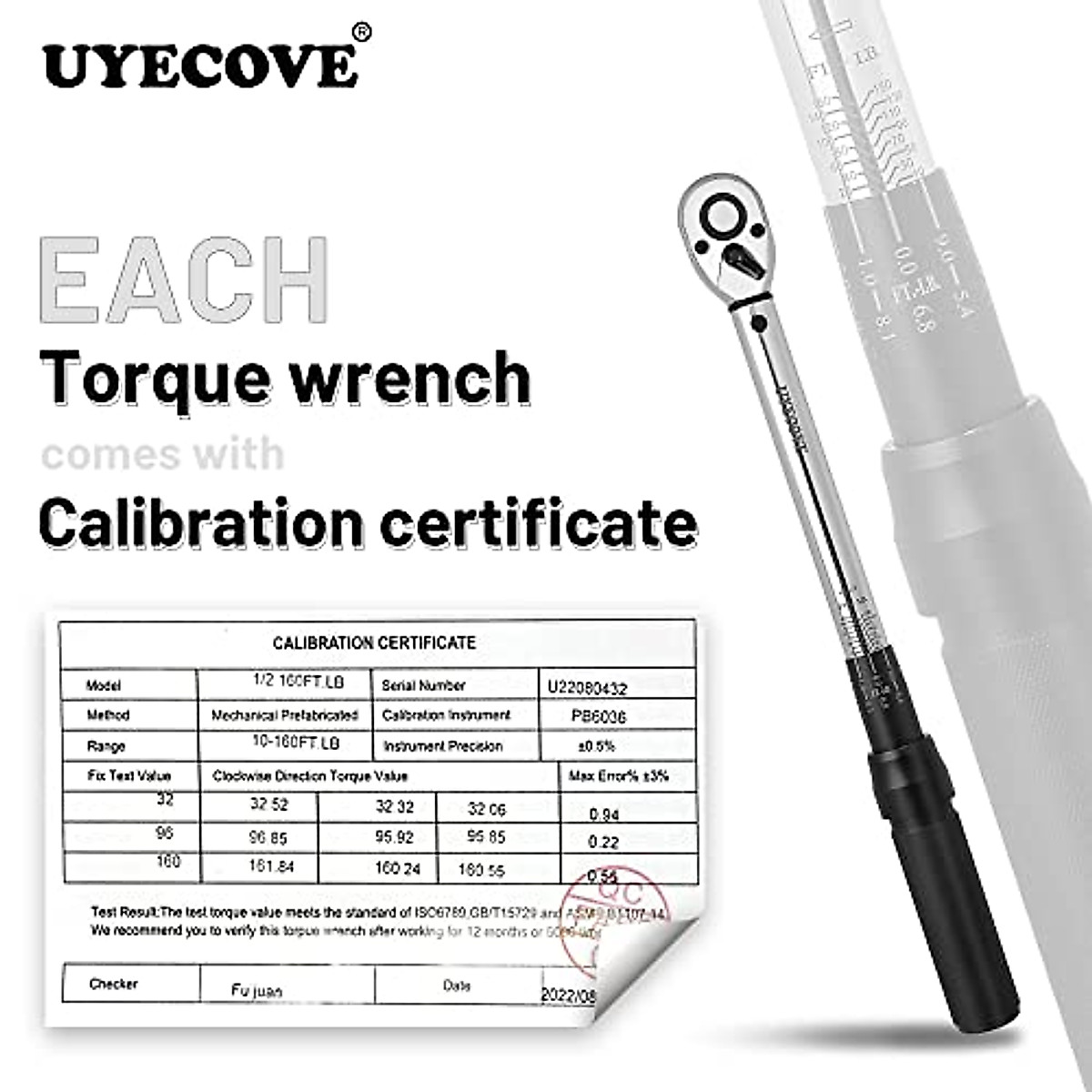 UYECOVE 1/2-Inch Drive Click Torque Wrench, Dual-Direction Click Professional, 10-160FT-LB/13.6-217Nm, Dual Range Scales Graduated in FT.LB and N.M
