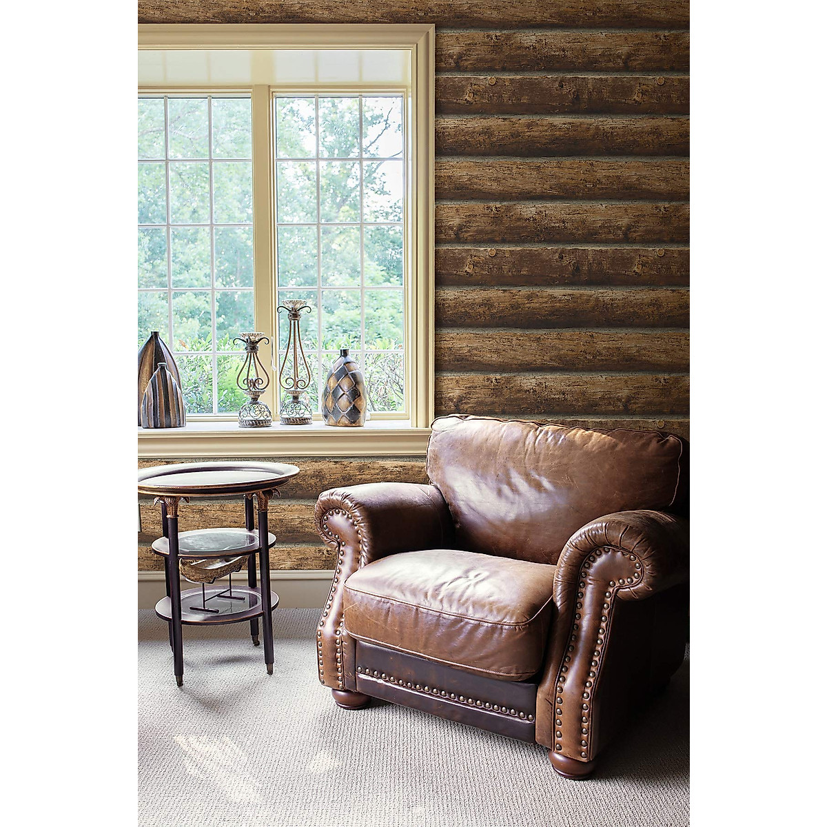 NextWall Faux Log Cabin Peel and Stick Wallpaper