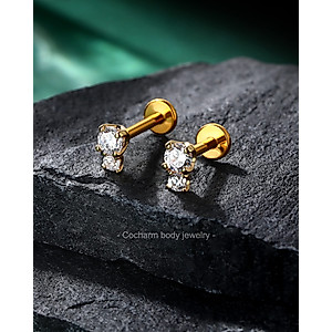 COCHARM 14K Gold Cartilage Earring Stud Yellow Gold 16g Flat Back Cartilage Earrings 14K Solid Gold Push in Cartilage Piercing Threadless Labret Stud Gold Medusa Studs