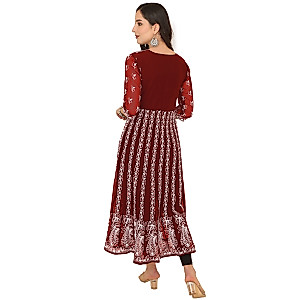 EthnicJunction Women's Georgette Chikankari Embroidery Anarkali Kurta (X Large) (Rust Orange)