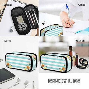 Yakuna Retro Flower Garland Pencil Pouch Beautiful Watercolor Bouquet Roses Meadow Flowers Butterflies Pencil Case Office College School Student Large Storage Zipper Pouch