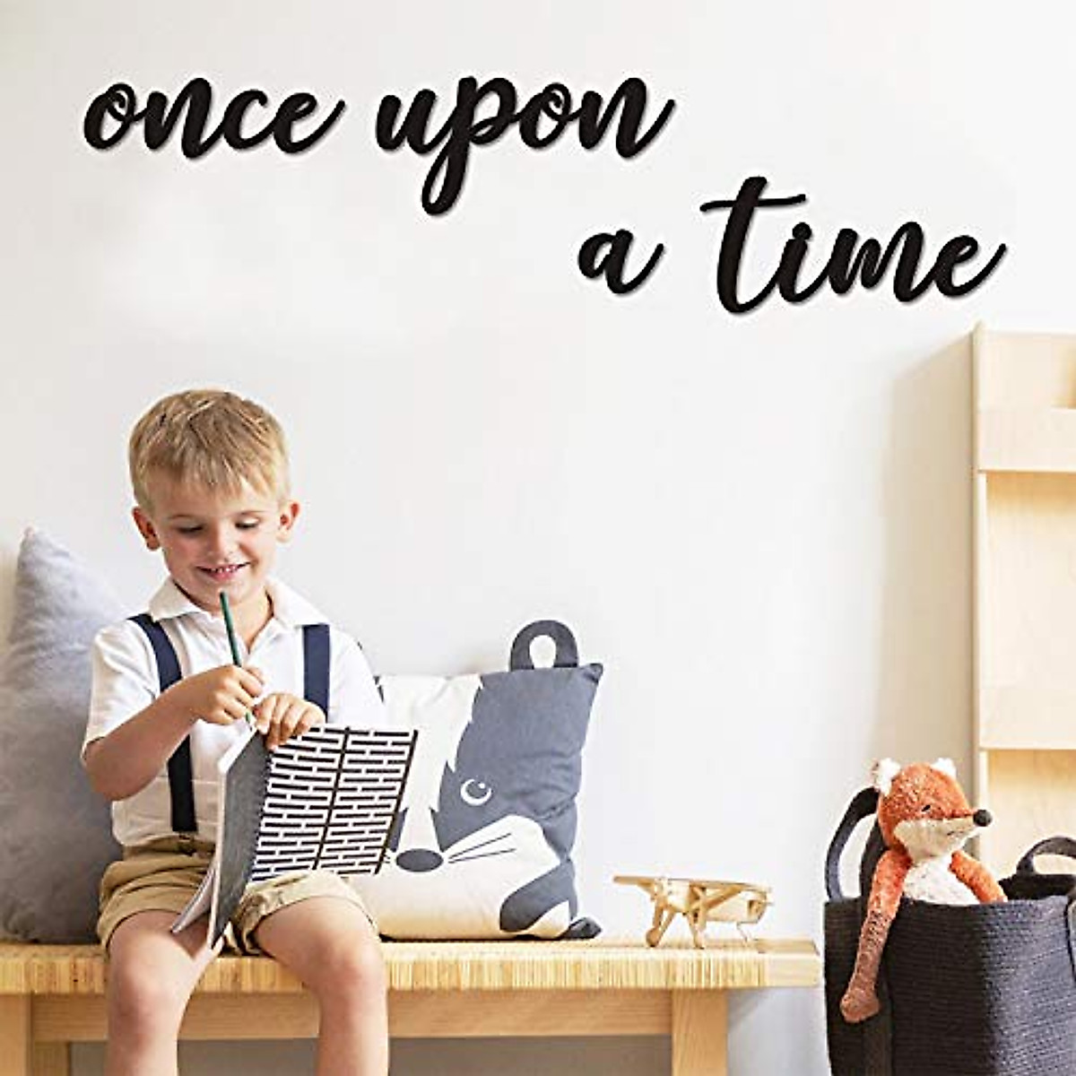 Huray Rayho Once Upon a Time Wood Sign Nursery Wall Decor Words Art Hanging Decor for Family Bookshelf, Reading Nook, Daycare, Classroom - Baby Shower Birthday Gift Ideas for Kids Toddlers Boys Girls