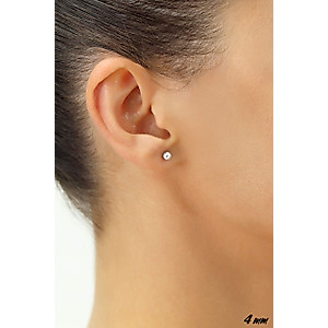 14k White Gold Ball Stud Earrings with Gold Butterfly Pushback (4mm)