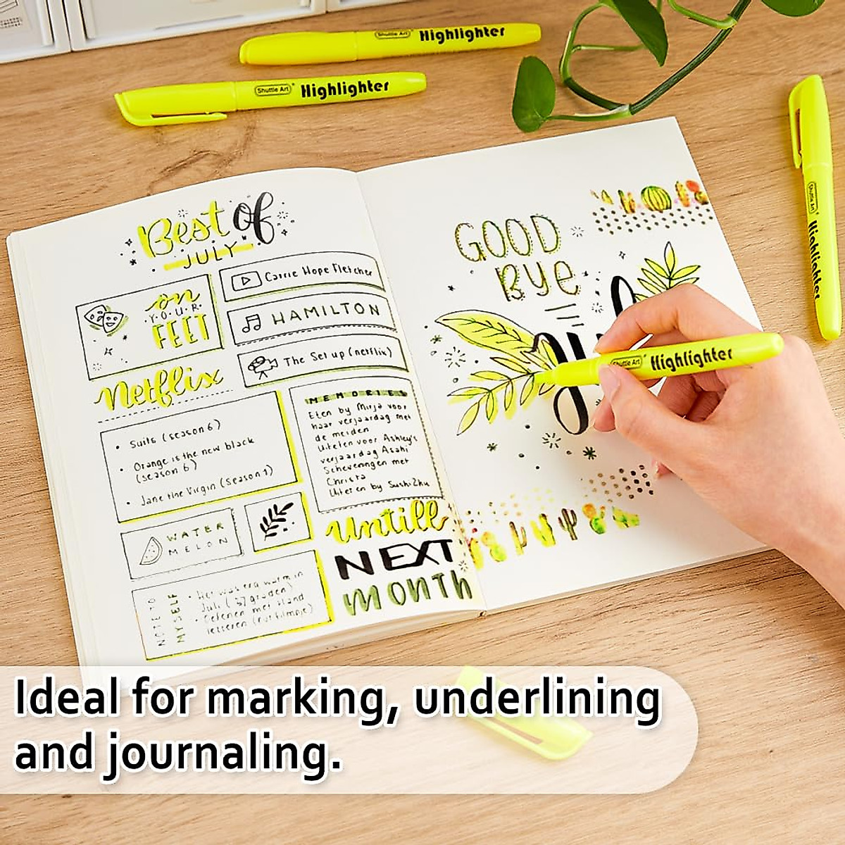 Shuttle Art 144 Pack Highlighters, Yellow Highlighter Pen Bulk with Versatile Chisel Tip Dry-Quickly Non-Toxic Highlighter Markers for Adults Kids Highlighting in Home School Office