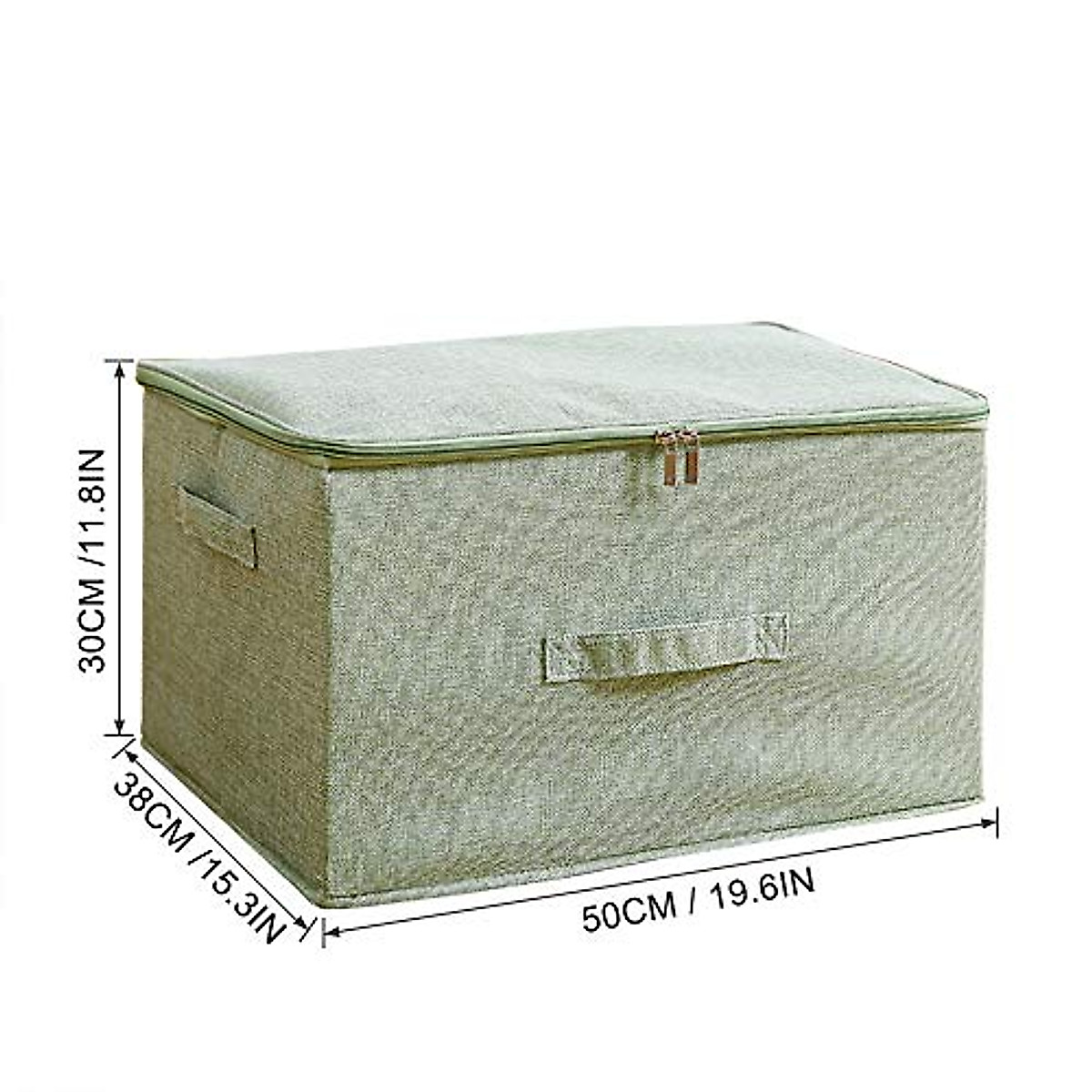 Everfunny Storage Bins with Zipper Lid Storage Boxes with Handles PP Plastic Board Foldable Lidded Cotton Linen Fabric Home Cube Baskets Closet Clothes Toys Organizer Container-Green, Large