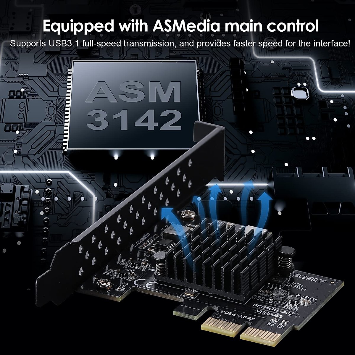 BEYIMEI PCI-E 2X to USB3.1 A-Key Gen2 Front Type-C Expansion Card,10Gbps Type-E Internal 20-pin Front Panel Connector Riser Card,PCI Express 3.0 X2 Adapter for Desktop PCs (ASM3142)