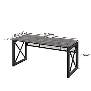 BON AUGURE Industrial Computer Desk, Rustic Wood Desk for Home Office, Sturdy Metal Writing Work Desk (60 Inch, Dark Grey Oak)