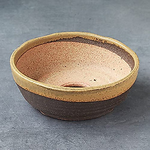 Wazakura Shigaraki Series Yellow Dust Stripe Glazed Ceramic Bonsai Pot Made in Japan, Garden Training Container, Flower Planter, Succulent Bowl - Yellow Sand Small Size