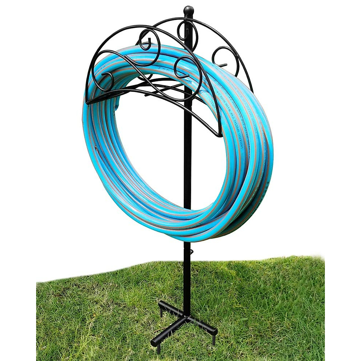 Uuuda Garden Water Hose Holder Detachable Metal Hose Rack Stand Heavy Duty Hose Storage Hanger Organizer for Outside,Black