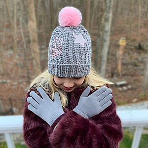LOL Surprise Soft Chenille Winter Hat & Gloves Set for Girls with Pompom and LOL Doll Patches Grey