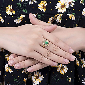 Lanmi 14K Yellow Gold Natural Emerald Diamonds Ring for Women Promise Engagement Wedding Anniversary Promotion