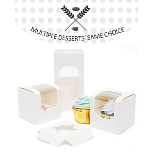qiqee 100pcs Auto-Popup Mini Cupcake Boxes Individual White 2.5" x 2.5" x 2.5" Single Cupcake Carrier Container for Wedding Favor Birthday ＆ Party（Mini Size）