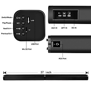 NA TV Sound bar, Bluetooth soundbar Speaker for tv with Surround Sound Home Theater System combinable Desgin, 4 Driver Speakers，tv/pc/Phone/Tablet Connection Remote Control，Wall Mountable