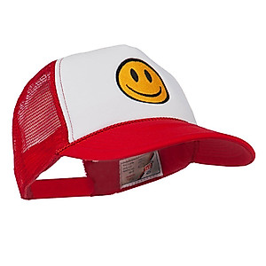 e4Hats.com Smile Face Embroidered Foam Mesh Back Cap - Red White Red OSFM