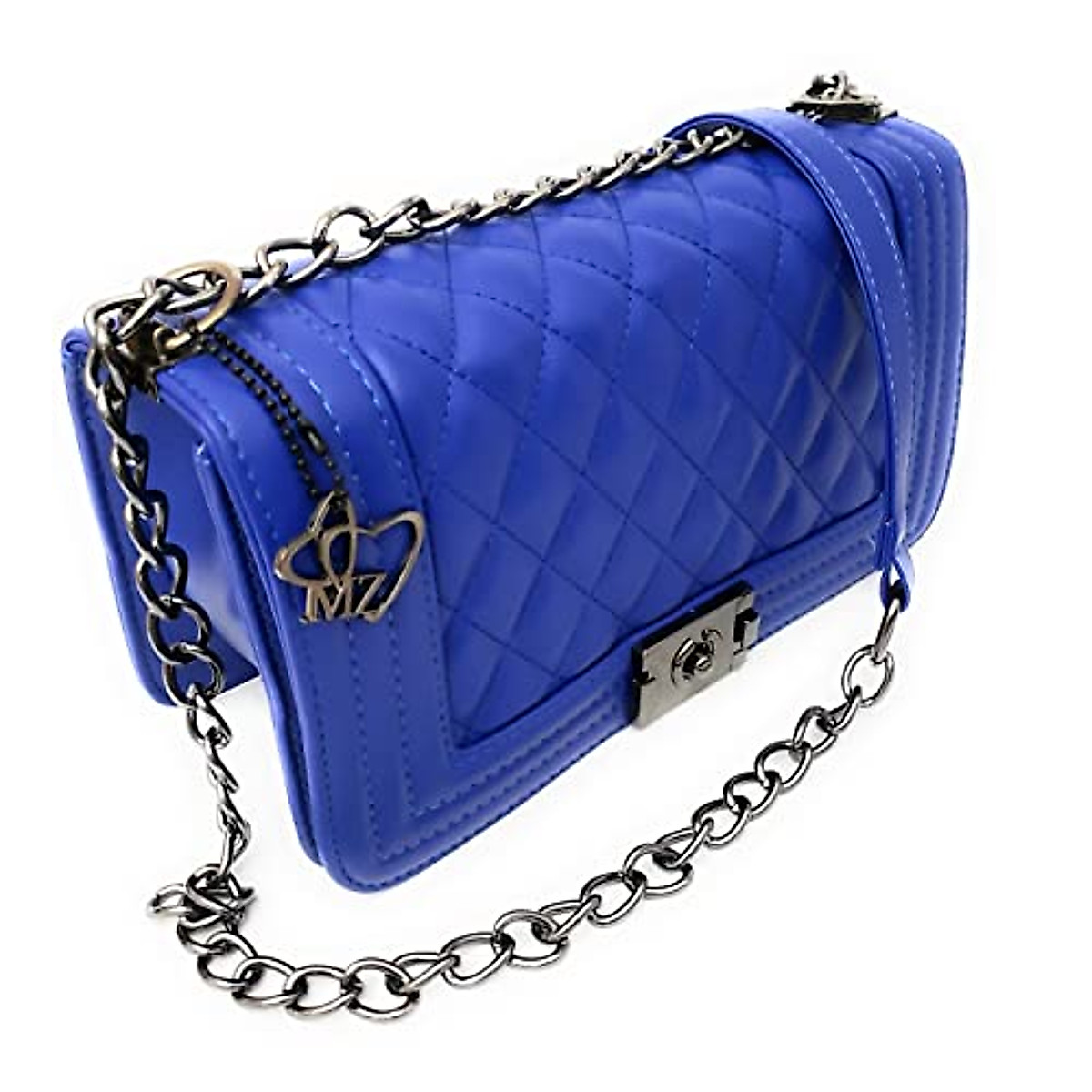 MariaKinz Leather Shoulder/Crossbody Bags and Purse with Convertible Strap (Blue Rhombuses)