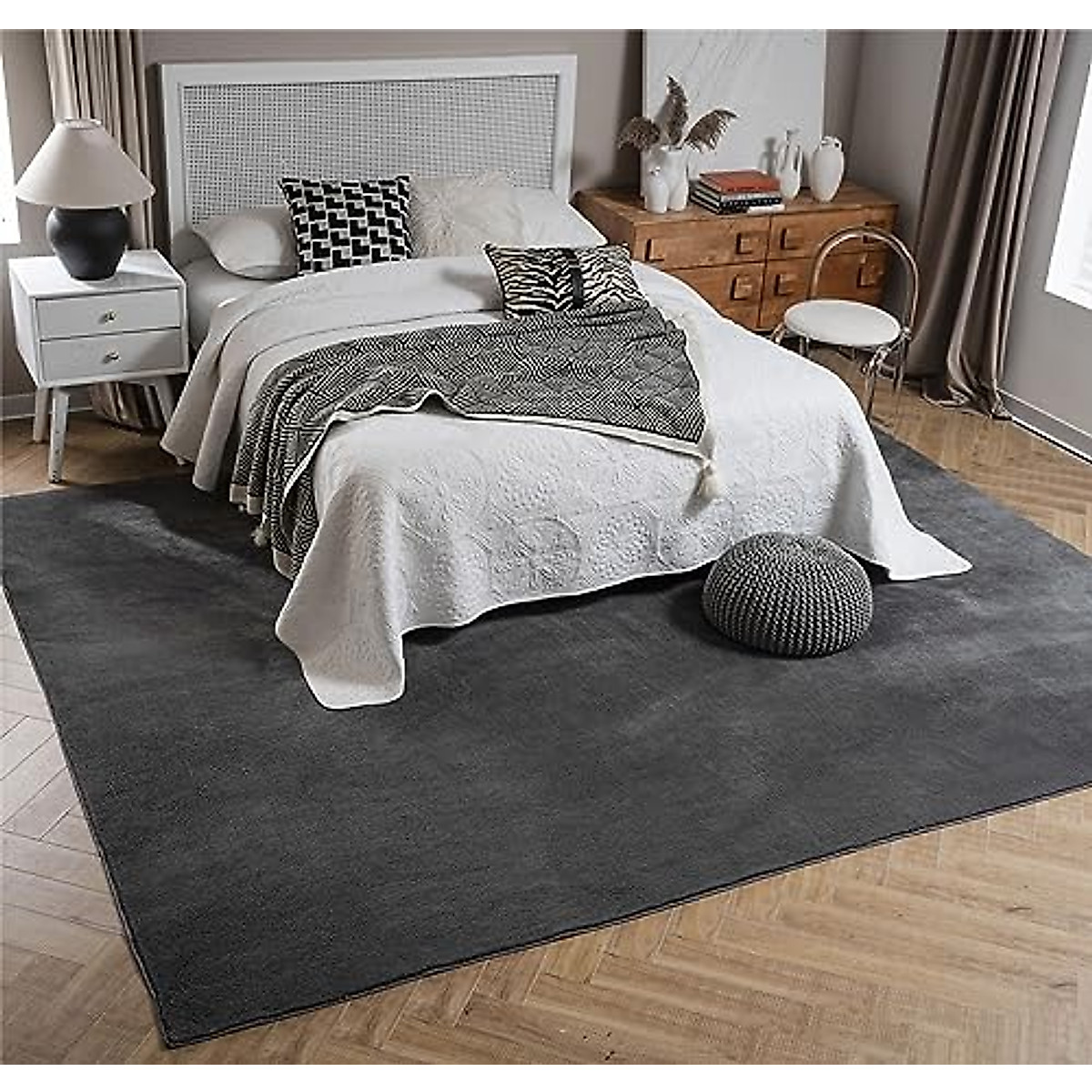 STARUIA Soft Large Area Rug 8'x10', Grey Washable Rug for Living Room, Non-Slip Shaggy Rug for Bedroom, Furry Nursery Rug Gray Fluffy Carpet for Playroom Boys Girls Room Dorm