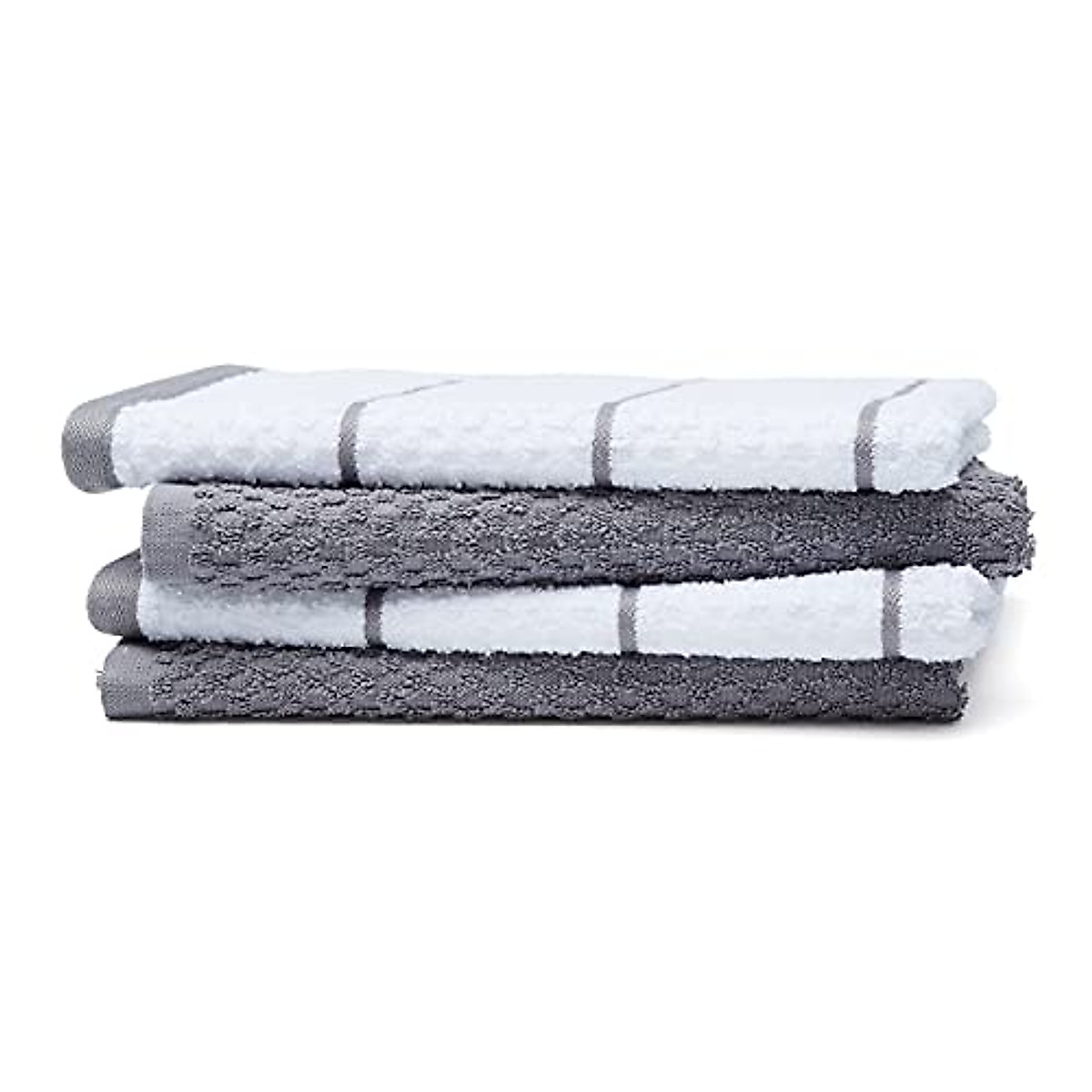 Amazon Basics 100% Cotton, Soft & Absorbent, Popcorn Texture Terry Kitchen Dish Towels, 28"L x 16"W, Grey Stripe, Pack of 4