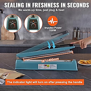 VEVOR Impulse Sealer 16 inch, Manual Heat Seal Machine with Adjustable Heating Mode, Iron Shrink Wrap Bag Sealers for Plastic Mylar PE PP Bags, Portable Poly Bag Sealing Machine with Extra Replace Kit