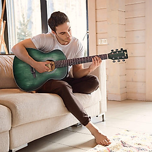 WINZZ HAND RUBBED Series - 36 Inches 3/4 Dreadnought Acoustic Acustica Guitar Bundle, Dark Hunter Green