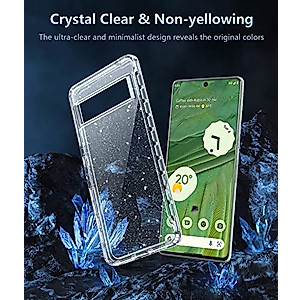 PUJUE for Google Pixel-7 Phone Case: Sparkly Clear Pixel 7 Silicone Protective Shockproof Cell Cover - Clear Cell Cases with Screen Protector - Full Protection Rubber Phone Cases