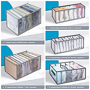 Hodeuineer Wardrobe Clothes Organizer for Bra,6 Grid Foldable Drawer Organizers For Clothing,Oversized Space Underwear Organizer(2Pack,Grey)