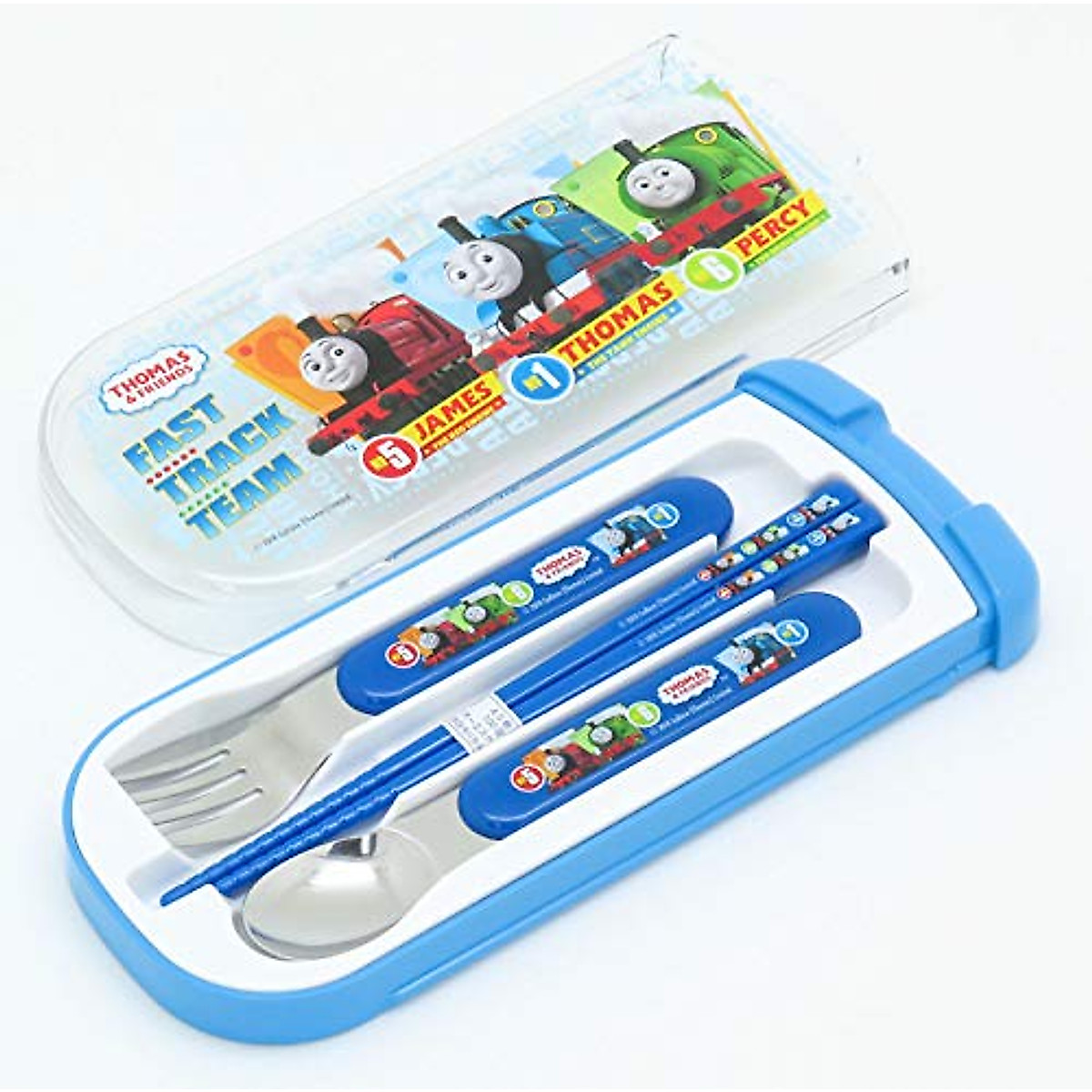 オーエスケー OSK CT-20 Lunch Box, Sliding Lid Trio, Thomas the Tank Engine (Chopsticks, Spoon, Fork, Easy to Open and Close), Made in Japan, Dishwasher Safe