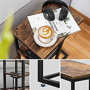 Yoobure C Shaped End Table with Charging Station, Small Side Tables for Living Room, Bedroom, Sofa Table with USB Ports and Outlets for Small Spaces, C Couch Table Rustic Snack Table Bed Side Table