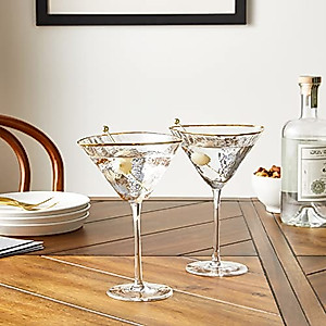 Sister.ly Drinkware Handmade Hammered Martini Glasses with Gold Rim - Gold Rimmed Martini Glasses Set of 2 and 2 Gold-Plated Cocktail Picks, Unique Martini Glass. Perfect For Cocktails.