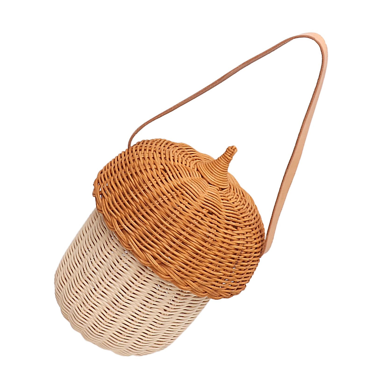 Zerodis Kids Rattan Storage Basket, Cute Photography Props Exquisite Hand Woven Decorative Rattan Basket Bag Acorn Shaped for Home (Large Handbag)