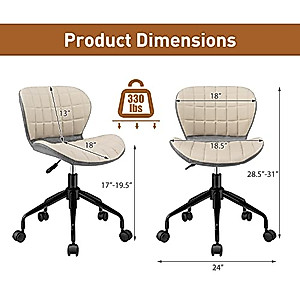 Giantex Home Office Desk Chair, 360° Swivel Height Adjustable Office Chair w/PU Leather, Modern Office Chair, Ergonomic Curved Wood Desk Chairs, Leather Armless Task Chair for Office, Beige & Grey