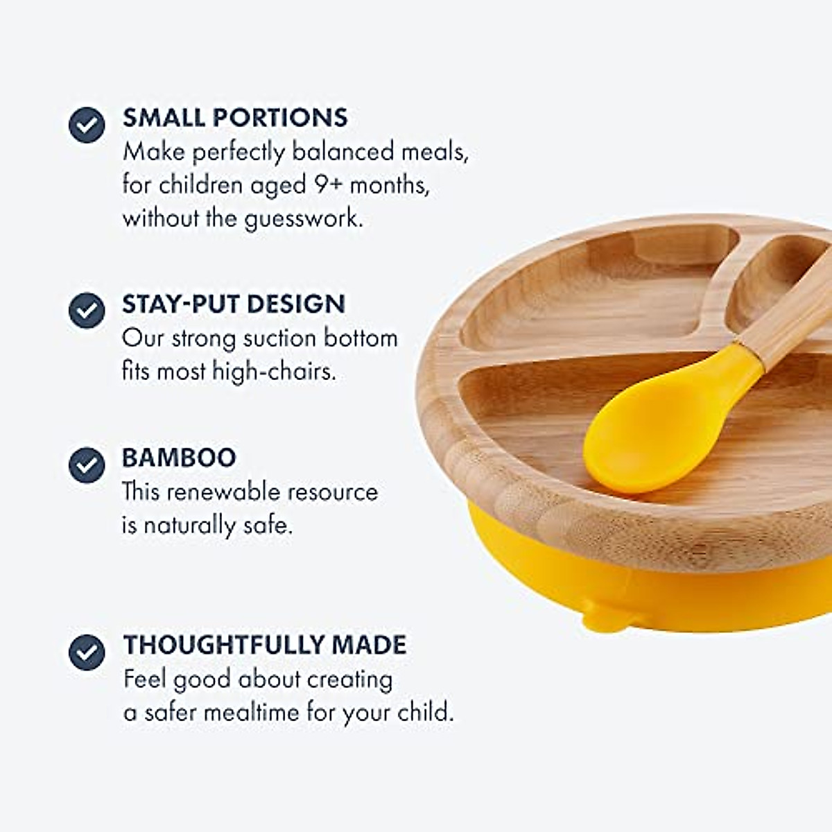 Avanchy Bamboo Baby Divided Plate, Bowl & Spoons Set - Baby Cutlery - Bamboo Kids Bowl - BPA Free Bowl - Bamboo Kids Utensils - Bamboo Kids Bowl (Gray)