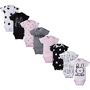 Gerber Baby 8-Pack Short Sleeve Onesies Bodysuits, Pink Bunny, 0-3 Months
