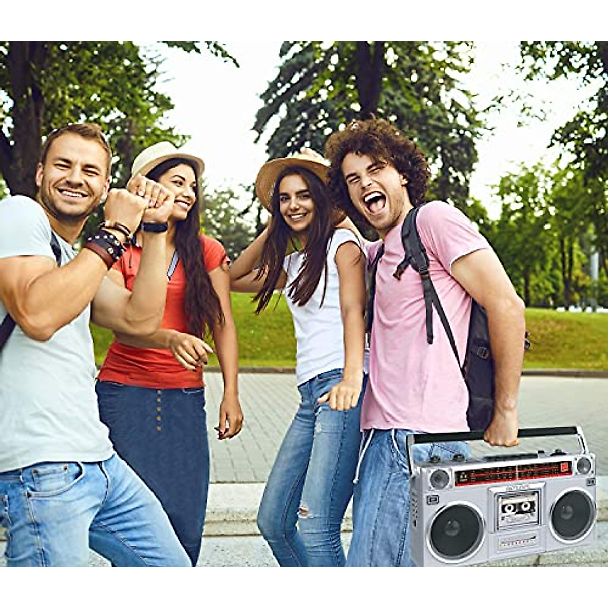 Riptunes Boombox Radio Cassette Player Recorder, AM/FM -SW1/SW2 Radio, Wireless Streaming, USB/Micro SD Slots, Aux in, Headphone Jack, Convert Cassettes to USB/SD, Classic 80s Style Retro, Black