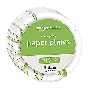 Amazon Basics Everyday Paper Plates, 9 Inch, Disposable, 100 Count