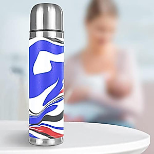 Stainless Steel Leather Vacuum Insulated Mug Abstract Texture Thermos Water Bottle for Hot and Cold Drinks Kids Adults 16 Oz