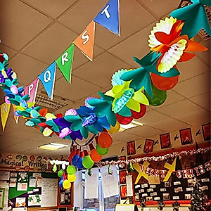 BUSOHA 2Pack Tissue Flower Garland - 12 Feet Long Tropical Multicolored Paper Flower Garland Banner for Hawaiian Luau Summer Tiki Bar Tropical Birthday Baby Shower Wedding Party Decorations Supplies