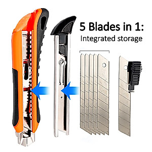 Generic Utility Knife with Blade Refill - Easy Switch for New Blades Auto Replacement, Safety Lock & Internal Storage with 5 Blades Refill, FM705020