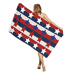 Gsypo Microfiber Beach Towel Oversized 31”x63”, Independence Day USA Falg Red Blue White Stripes Swimming Pool Towels for Adult, Absorbent Sand Free Lightweight Beach Towels for Beach Bath Yoga Hotel