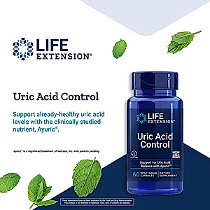 Life Extension Uric Acid Control - Ayuric Terminalia Bellerica Fruit Extract Supplement - Support Healthy Uric Acid Level - Non-GMO, Gluten Free - 60 Vegetarian Capsules