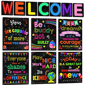 13 pieces Inspirational Wall Decor Motivational Poster for School Classroom Poster Bulletin Board Set Positive Quote Wall Art with Welcome Sign for Students Home School Office Counselors Teachers