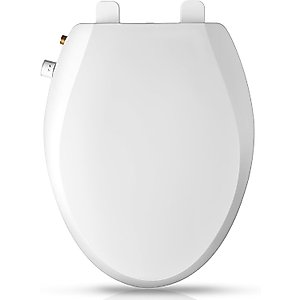 Clirass Elongated Bidet Toilet Seat with Quiet-Close, Non-Electric Bidet Toilet Seat with Self Cleaning Dual Nozzles, Fit Elongated Toilet Seat, White Bidet Attachment with Brass inlet