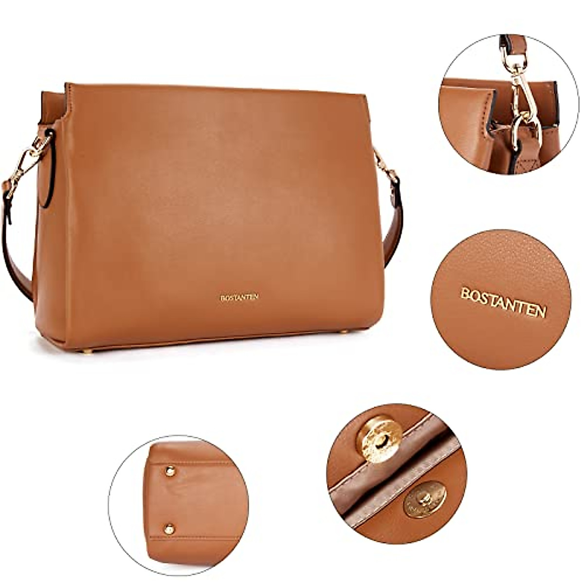 BOSTANTEN Women’s Shoulder Handbags Leather Designer Purses Crossbody Bags with Triple Compartment