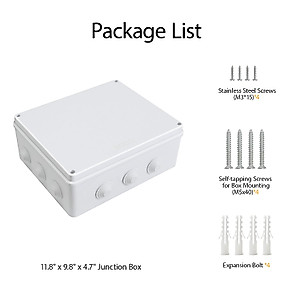 LeMotech ABS Plastic Dustproof Waterproof IP65 Junction Box Universal Electrical Project Enclosure White 11.8 x 9.8 x 4.7 inch (300 x 250 x 120 mm)
