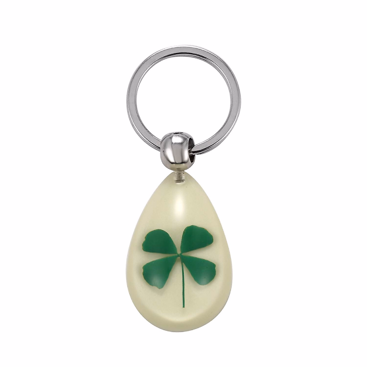 FM FM42 Dried Leaves Lucky Real 4-Leaf Clover Simulated Resin Glow in the Dark Key ring Keychains KC1010