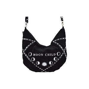 Restyle Gypsy Gothic Witch Moon Child Black Velvet Large Slouchy Hobo Bag