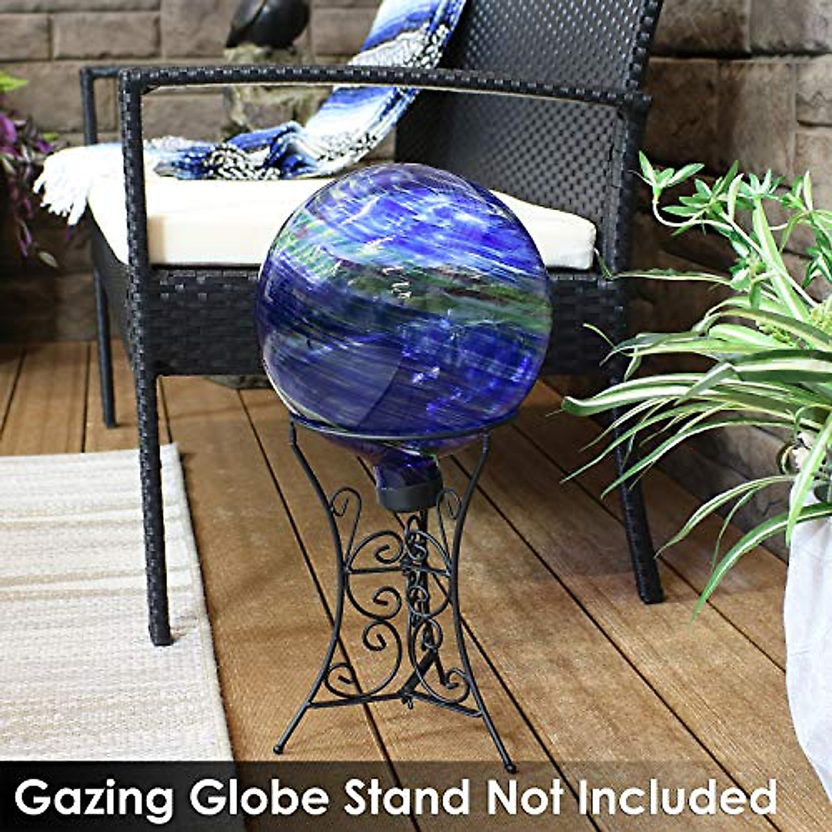 Sunnydaze 10-Inch Glass Outdoor Gazing Globe - Reflective Ball Yard Ornament for Patio or Lawn - Northern Lights
