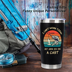 EchoMaven Fishing Gifts for Men Unique, Dad,- Gifts for Fisherman, Men Who Love Fishing, Fishing Lovers - Fisherman Gifts for Men - Fishing Tumbler 20oz - I CAN'T WORK TODAY MY ARM IS IN A CAST