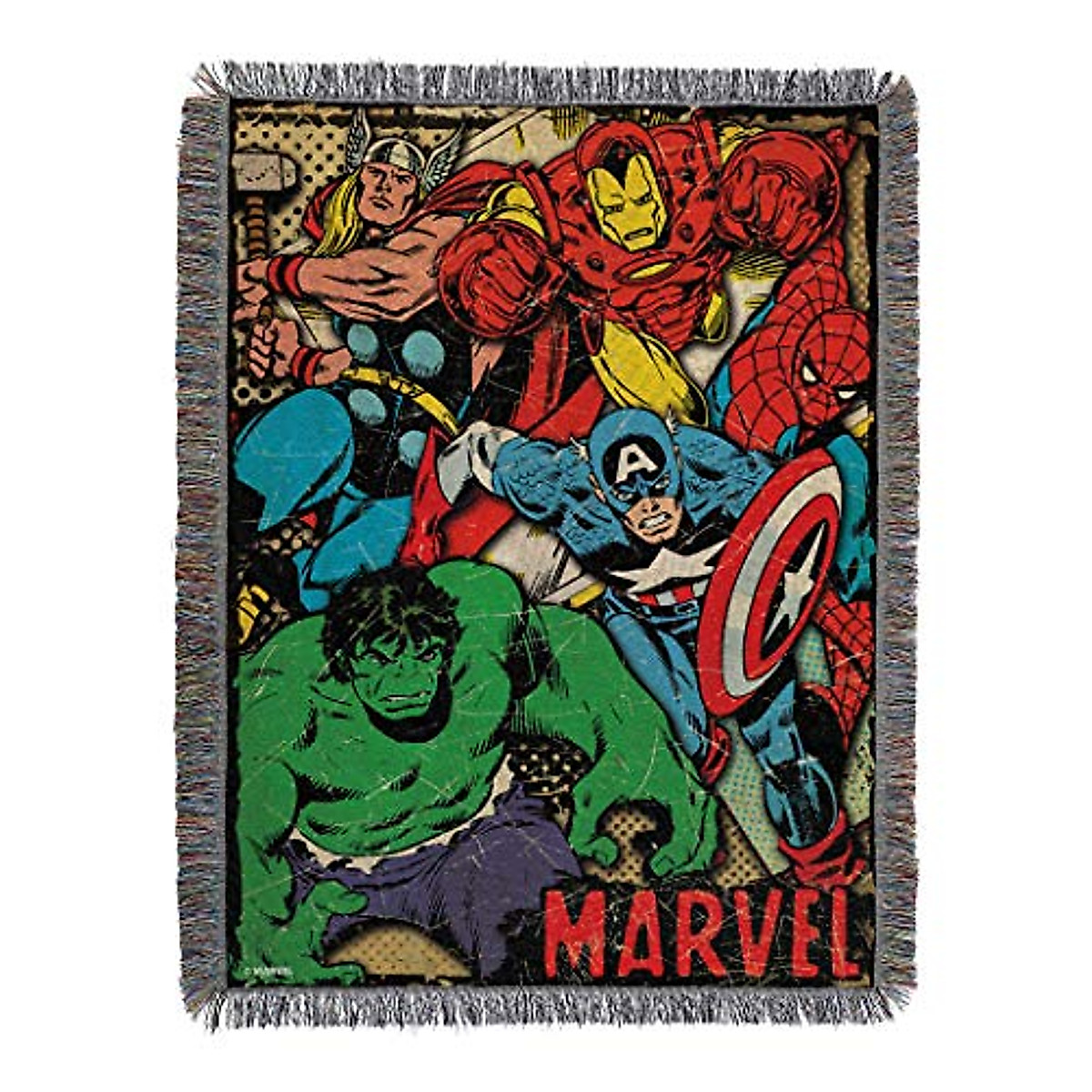 Marvel's Avengers, "Retro Heroes" Metallic Woven Tapestry Throw Blanket, 48" x 60", Multi Color