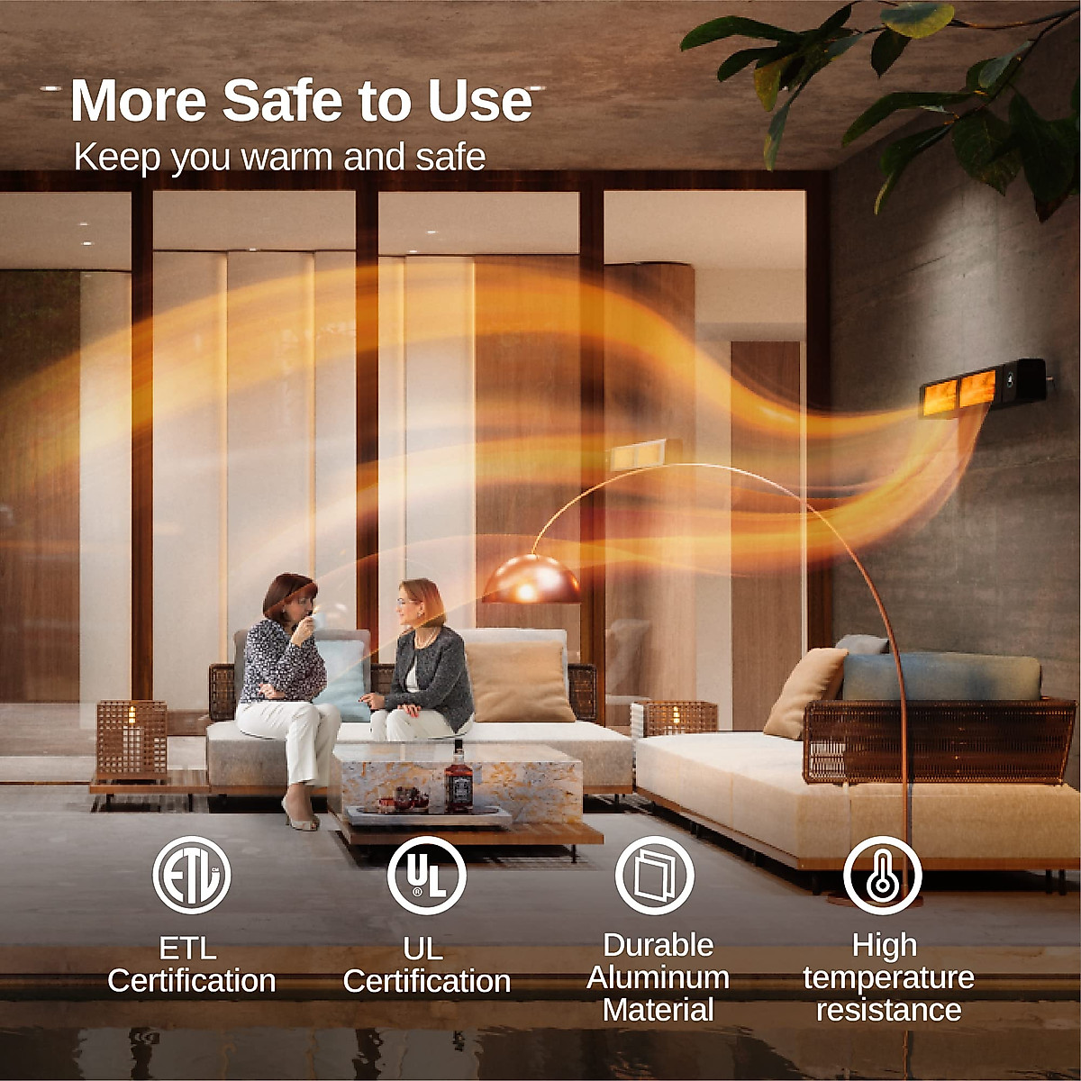 EAST OAK Patio Heater for Commercial Use, 4000W Wall Mounted Infrared Heater, Outdoor Heaters for Patio for Large Area, IP65 Waterproof Electric Heater Fast Heating with Remote Control, 240V Black